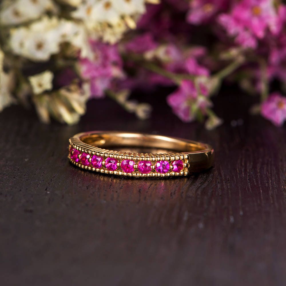 Ruby Band Antique Wedding Band Women Birthstone Ring Eternity - Etsy