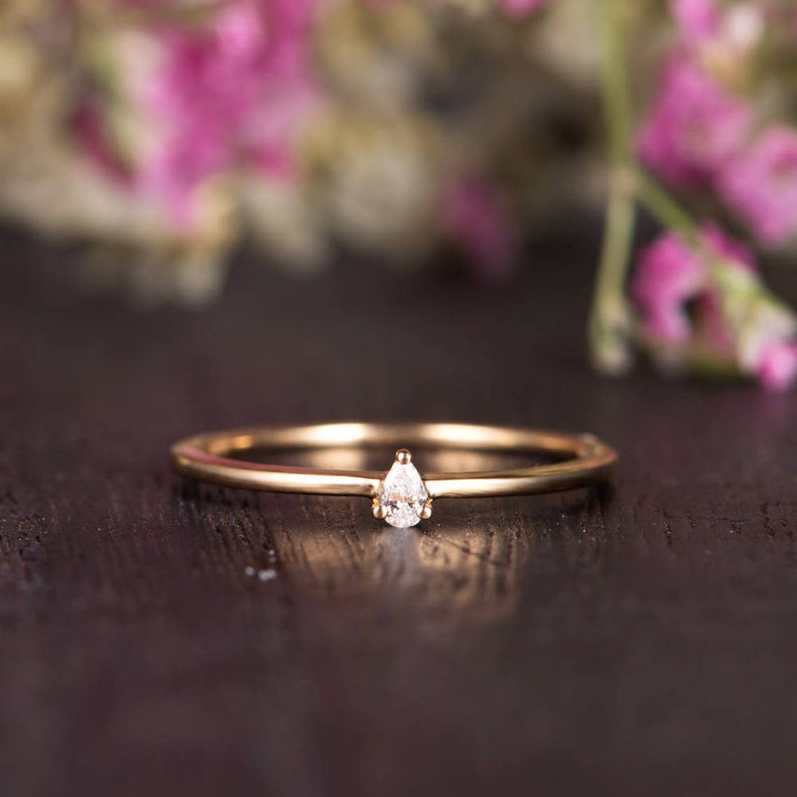 Pear Shaped Diamond Ring Gold Engagement Ring Stacking Mini - Etsy