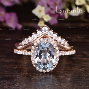 Aquamarine Ring Set Rose Gold Wedding Ring March Birthstone Aquamarine ...