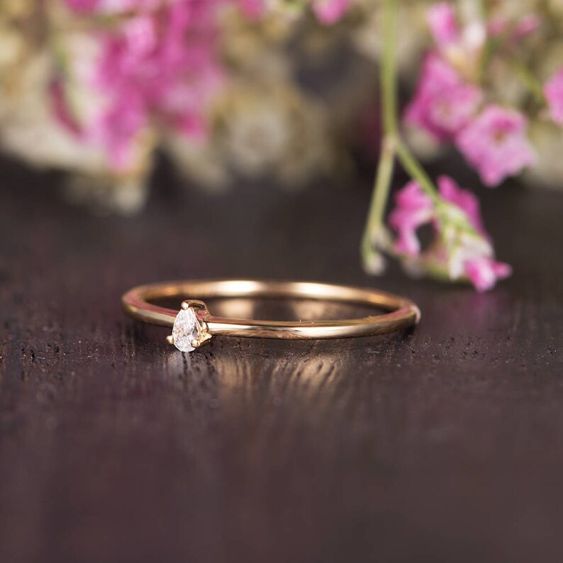 Pear Shaped Diamond Ring Gold Engagement Ring Stacking Mini - Etsy
