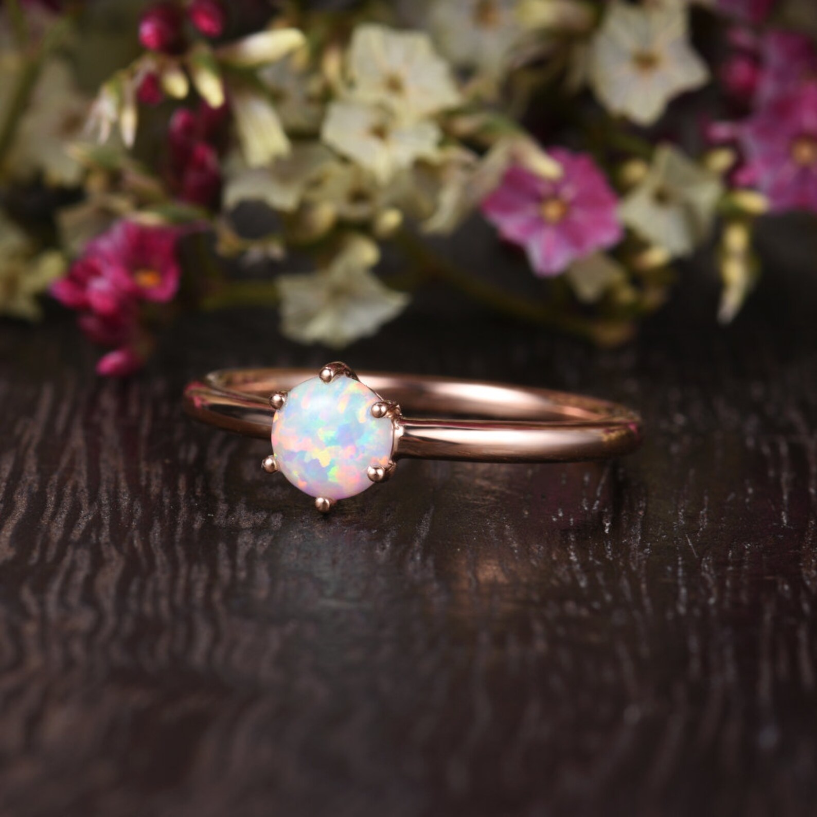 Opal Engagement Ring Lab Opal Ring Solitaire Rose Gold | Etsy