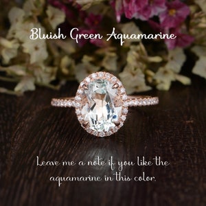 Aquamarine Engagement Ring Rose Gold Wedding Ring March Birthstone Oval ...