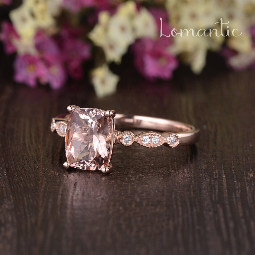 2ct Cushion Cut Morganite Engagement Ring Art Deco Engagement - Etsy