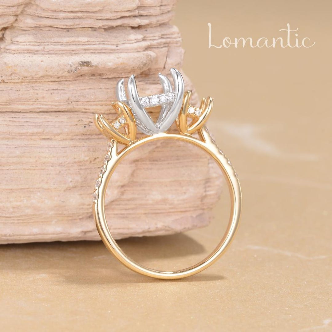 Custom Ring Semi Mount Three Stone Mixed Metal Engagement Ring Set ...