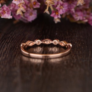 Unique Art Deco Wedding Band Women Rose Gold Antique Stacking Band ...