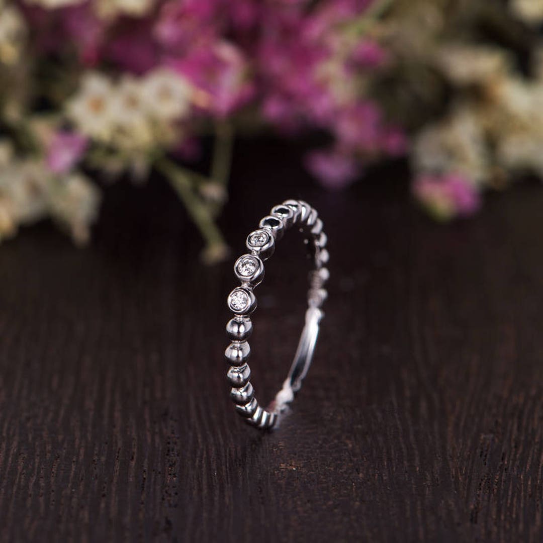 Bezel Set Diamond Ring Wedding Band Women White Gold Unique - Etsy