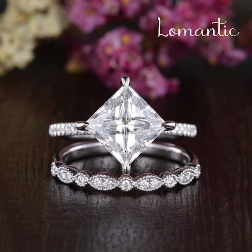 Unique Kite Setting 7MM Princess Cut Diamond Engagement Ring - Etsy