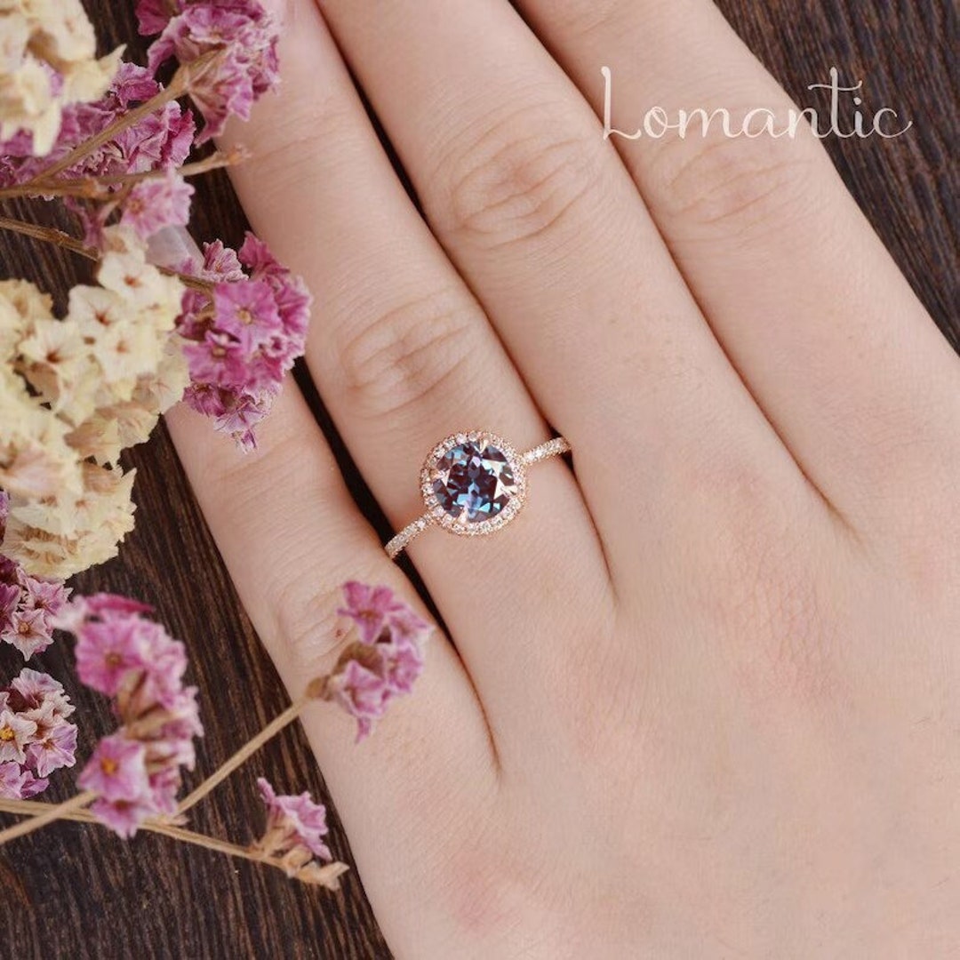 Peekaboo Alexandrite Engagement Ring Antique Rose Gold Diamond Wedding ...