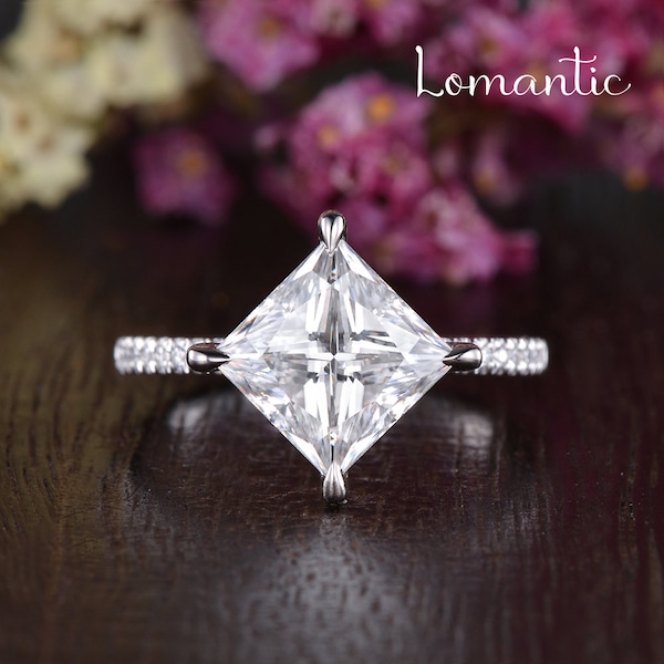 Princess Cut Kite Set Engagement Ring - Etsy