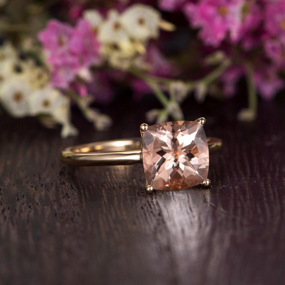 Morganite Engagement Ring Solitaire Ring Cushion Cut Morganite | Etsy