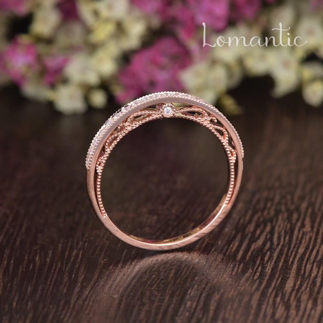 Art Deco Diamond Wedding Band Women Vintage Moissanite Stack Band Mixed ...