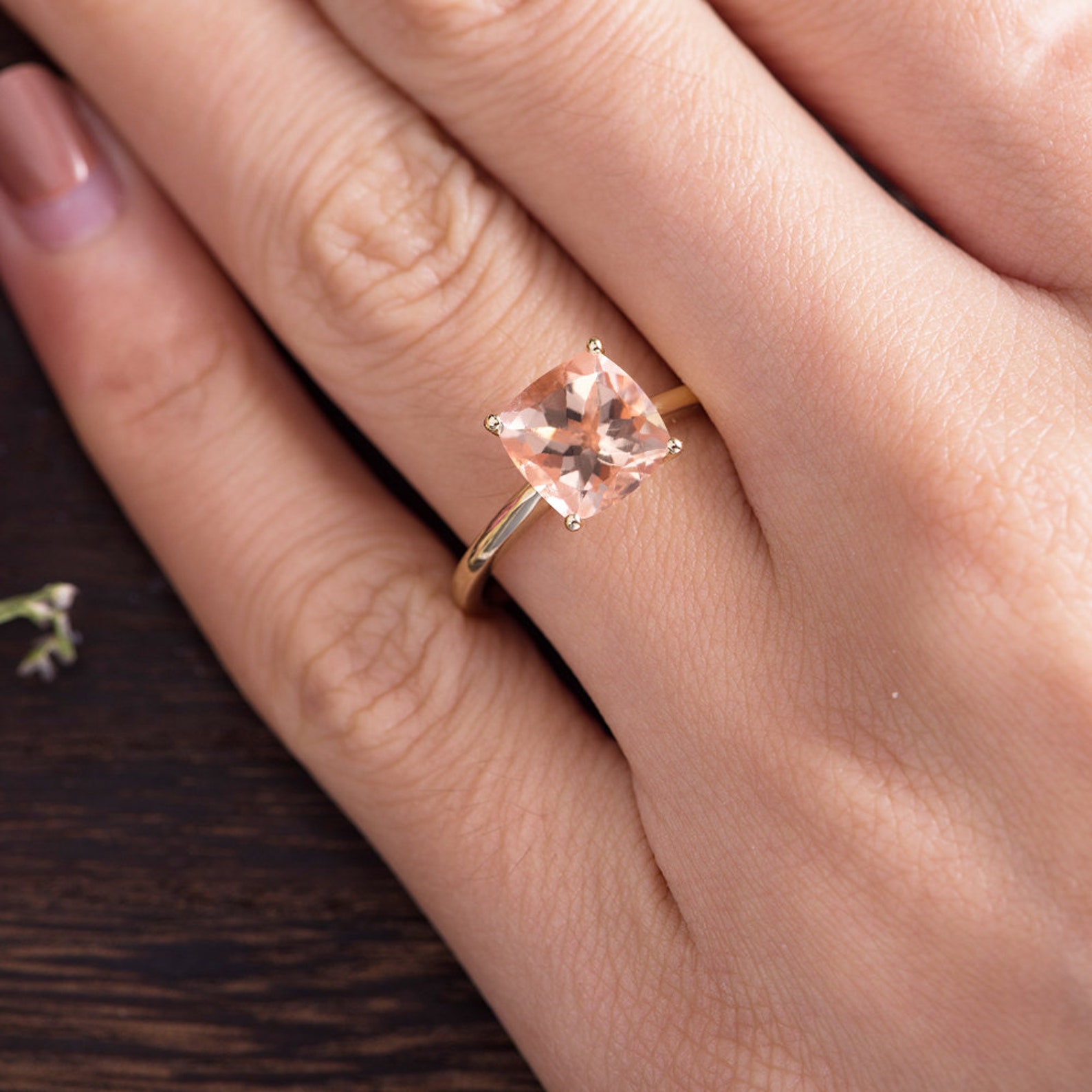 Morganite Engagement Ring Solitaire Ring Cushion Cut Morganite | Etsy