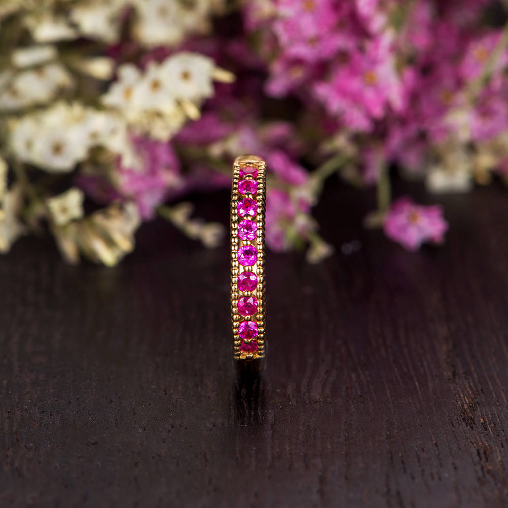 Ruby Band Antique Wedding Band Women Birthstone Ring Eternity - Etsy