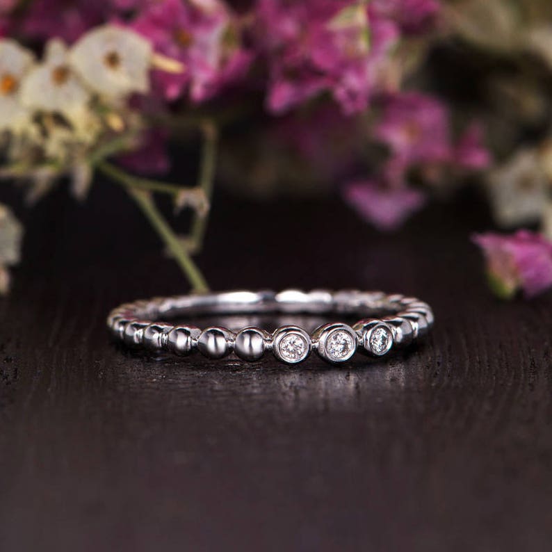 Bezel Set Diamond Ring Wedding Band Women White Gold Unique | Etsy