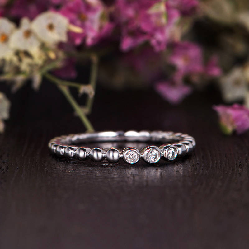 Bezel Set Diamond Ring Wedding Band Women White Gold Unique | Etsy