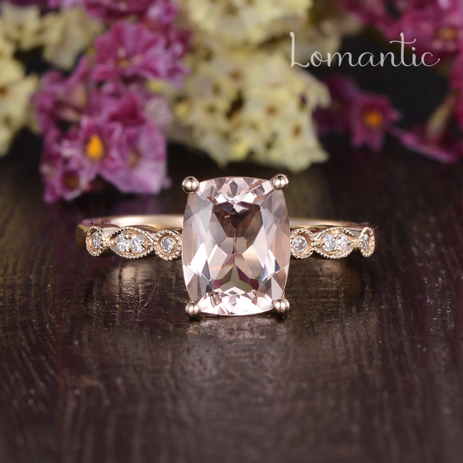 2ct Cushion Cut Morganite Engagement Ring Art Deco Engagement | Etsy