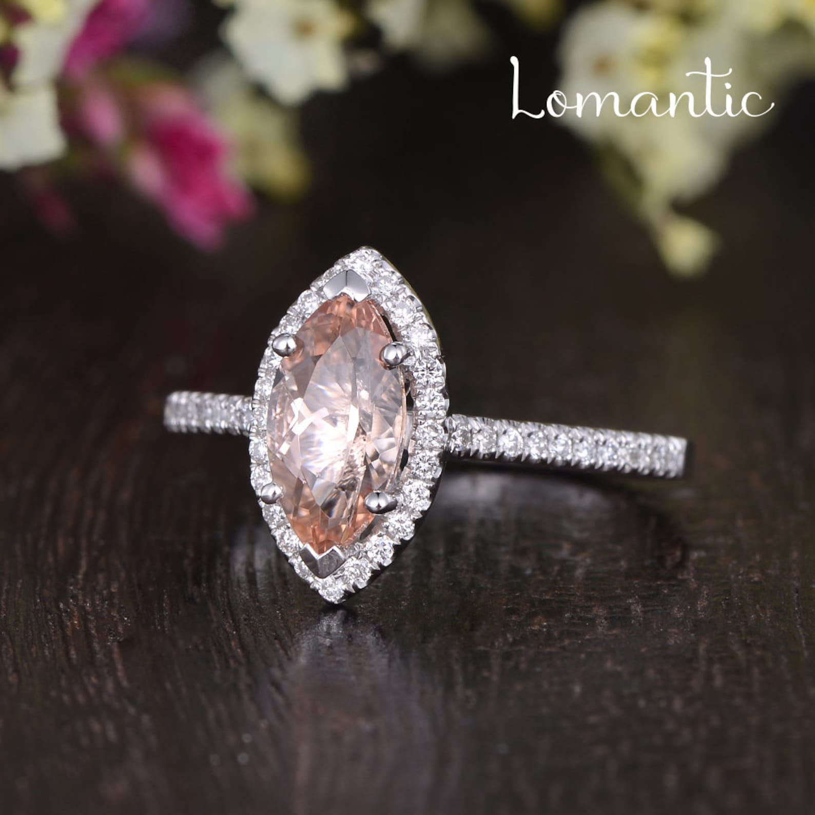 Marquise Morganite Engagement Ring Rose Gold Unique Wedding Ring for ...