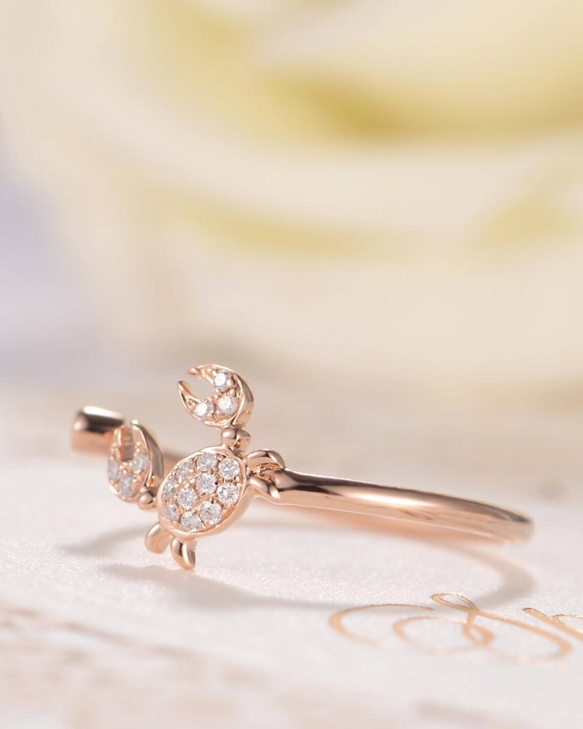 Rose Gold Ring Crab Sea Animal Inspired Ring Diamond Cluster | Etsy