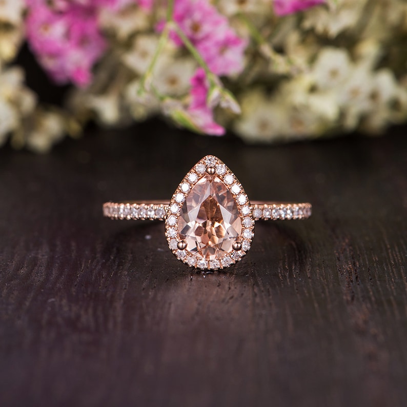 Pear Shaped Engagement Ring Morganite Ring Rose Gold | Etsy