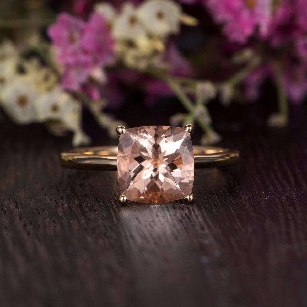 Morganite Engagement Ring Solitaire Ring Cushion Cut Morganite | Etsy