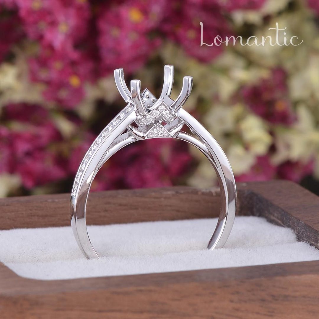 2ct Custom Semi Mounting Engagement Ring 14K White Gold Unique Hidden ...