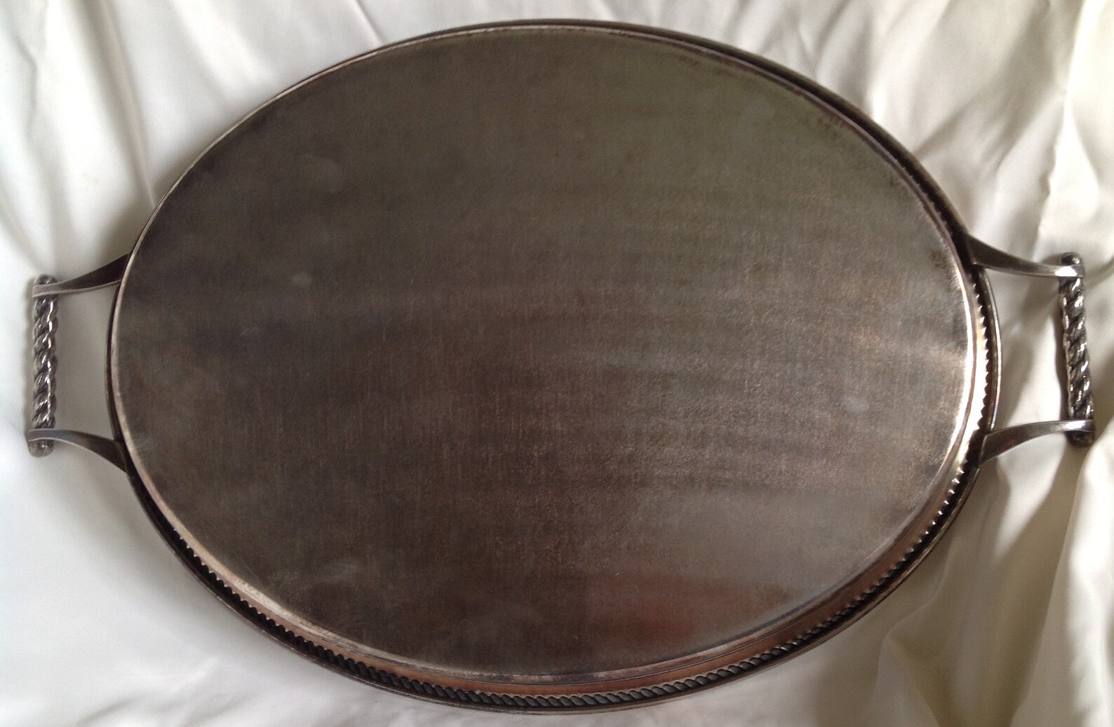 Large Oval Silver Plate Serving Tray Gallery Fretwork Central - Etsy