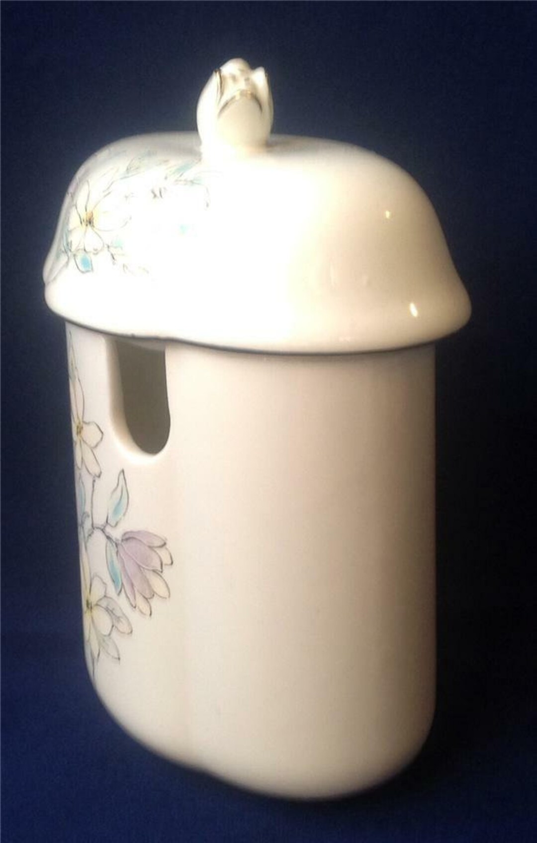 Pretty Ceramic Lidded Jar Rose Handle Gilding to Rim & Flowers ...