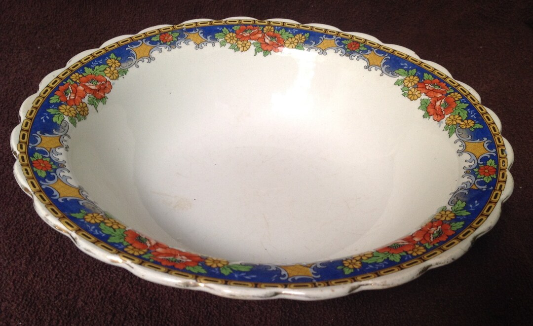 British Anchor Pottery Vintage Serving Dish / Fruit Bowl Blue Band ...