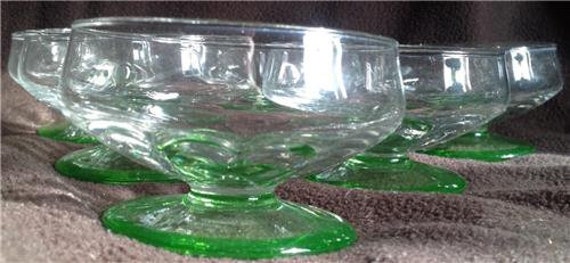 Set of 6 Vintage Clear Glass Shallow Dish / Bowl Glasses Green | Etsy