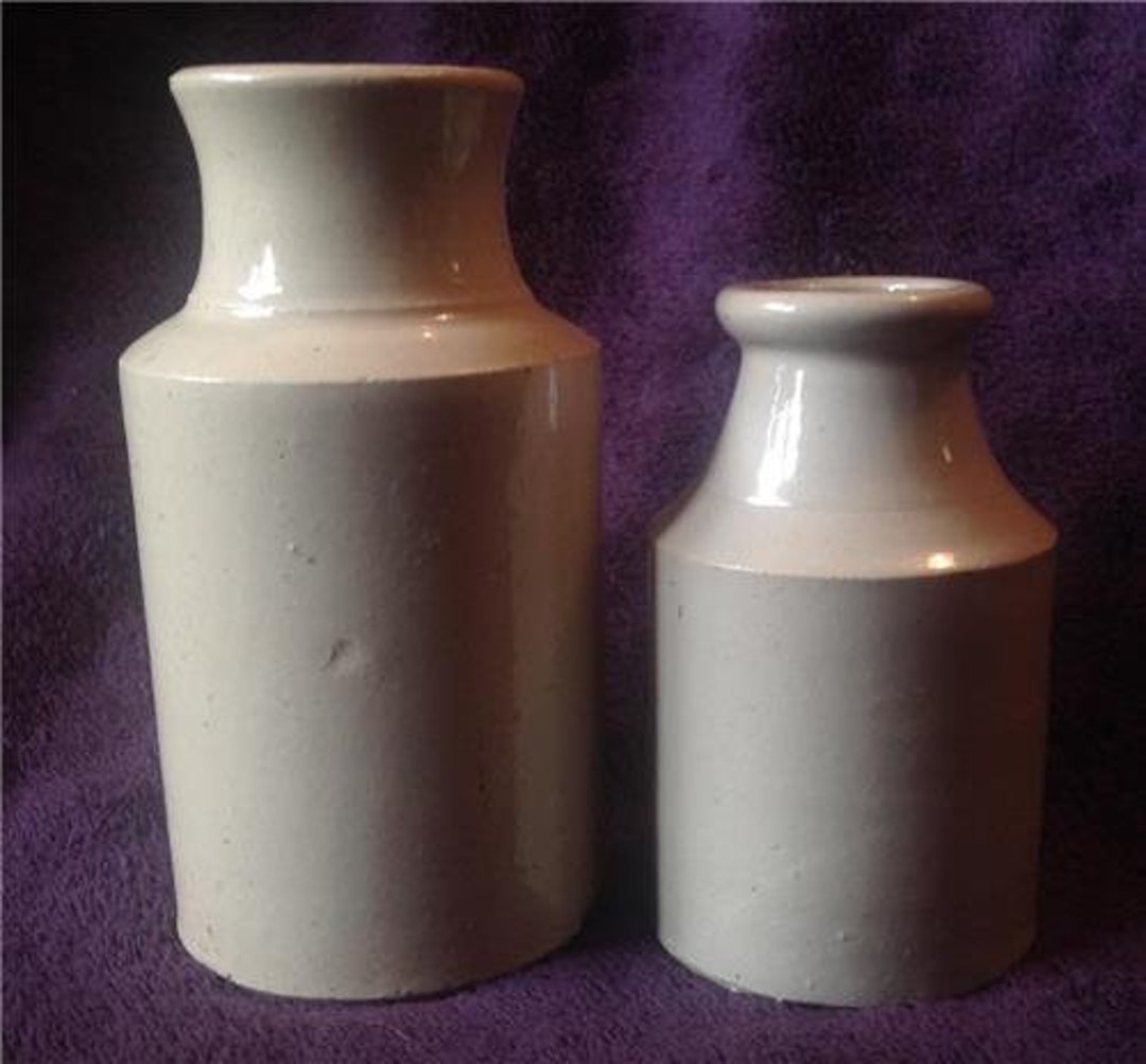 2 Antique Vintage Stone Bottles Cream / White Glaze Victorian? - Etsy