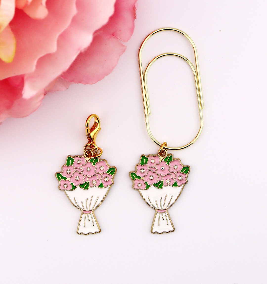 Flower Planner Charm, Pink Flower Charm, Travelers Notebook Charms ...