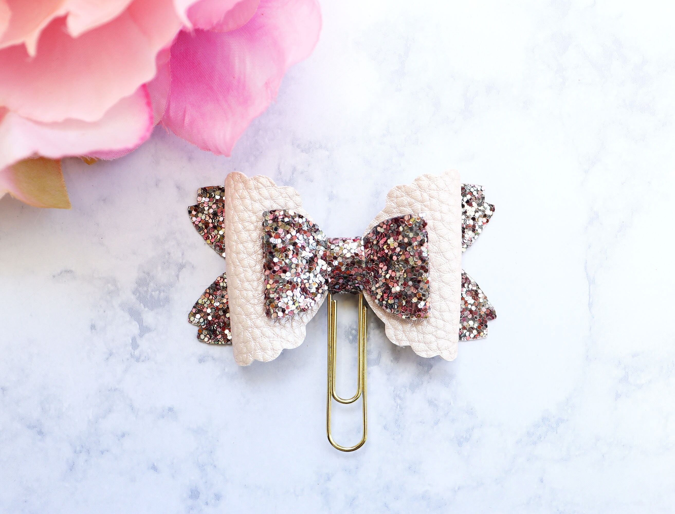 Pink and Gray Glitter Bow Planner Clip Bow Planner Paper - Etsy