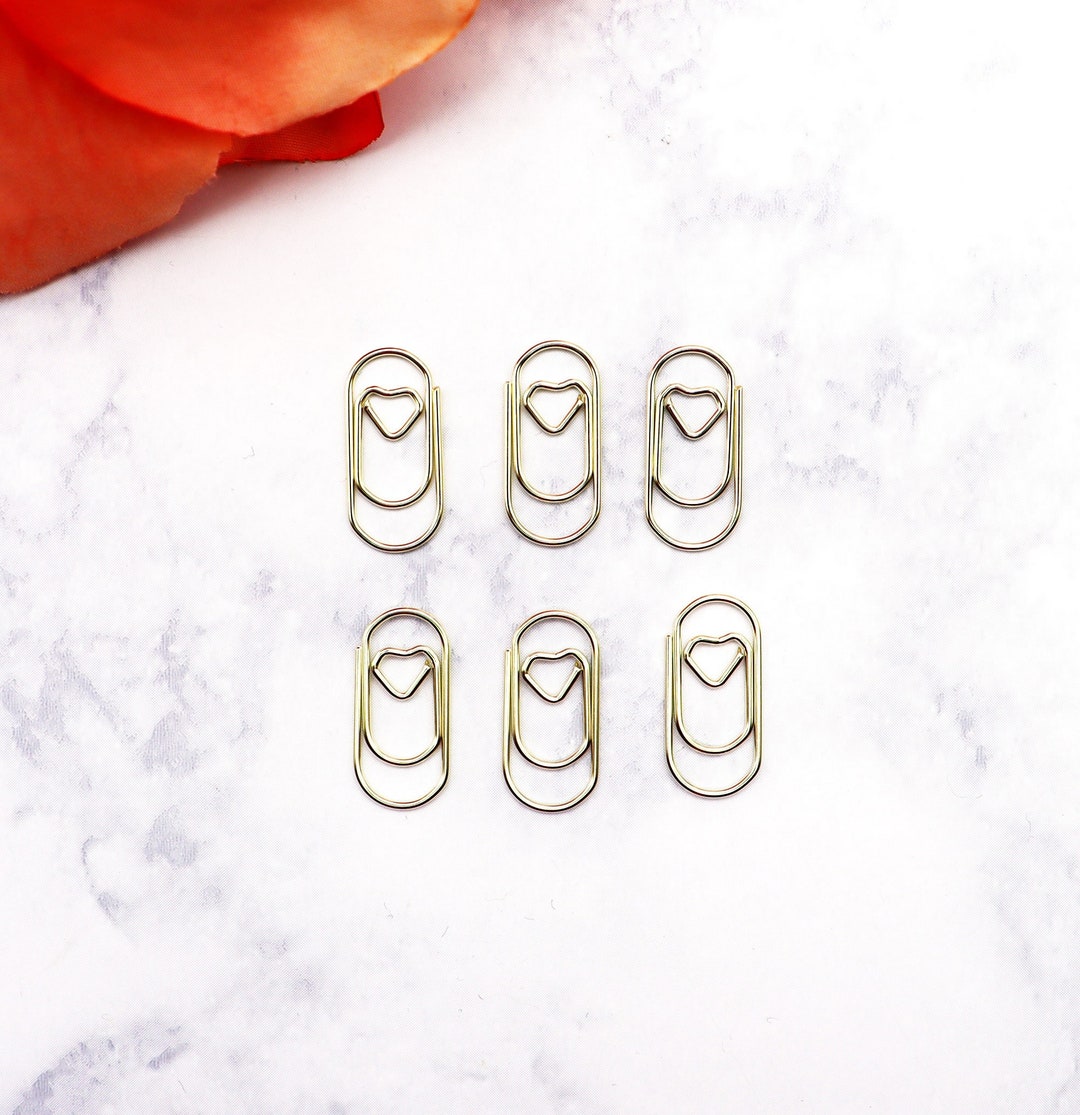 Gold Heart Paper Clips - 3/4" Inch - Set of 6 - Heart Clip - Bookmark ...