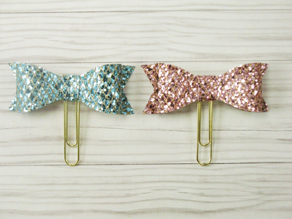 Set of Two Bow Planner Paper Clips Glitter Bow Paper Clips - Etsy