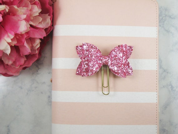Bow Planner Paper Clip Pink Glitter Bow Planner Clip Pink | Etsy