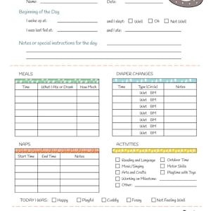 Printable Nanny Log - Daily Infant Care Sheet - Babysitter Caregiver ...