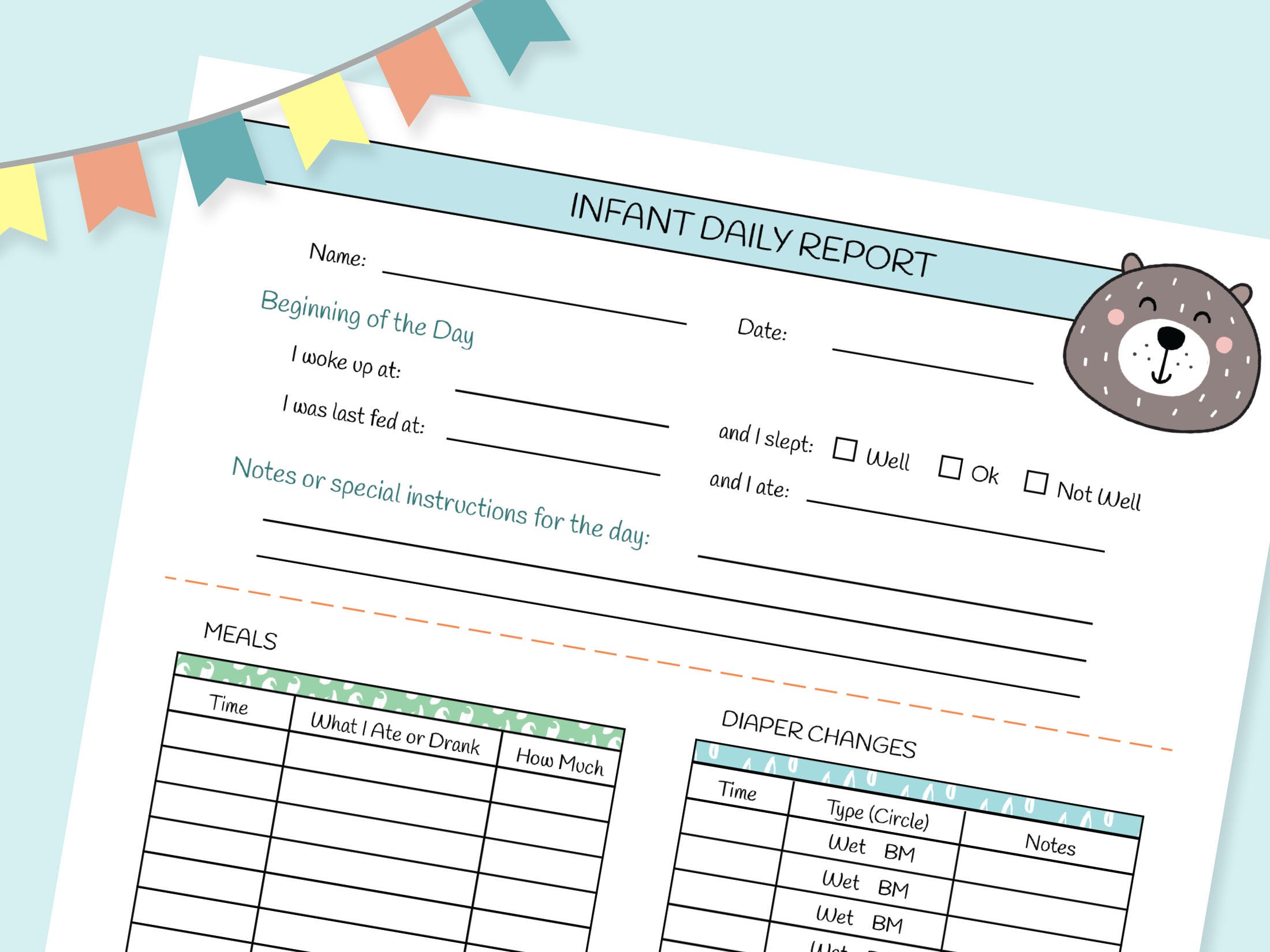 Printable Nanny Log - Daily Infant Care Sheet - Babysitter Caregiver ...