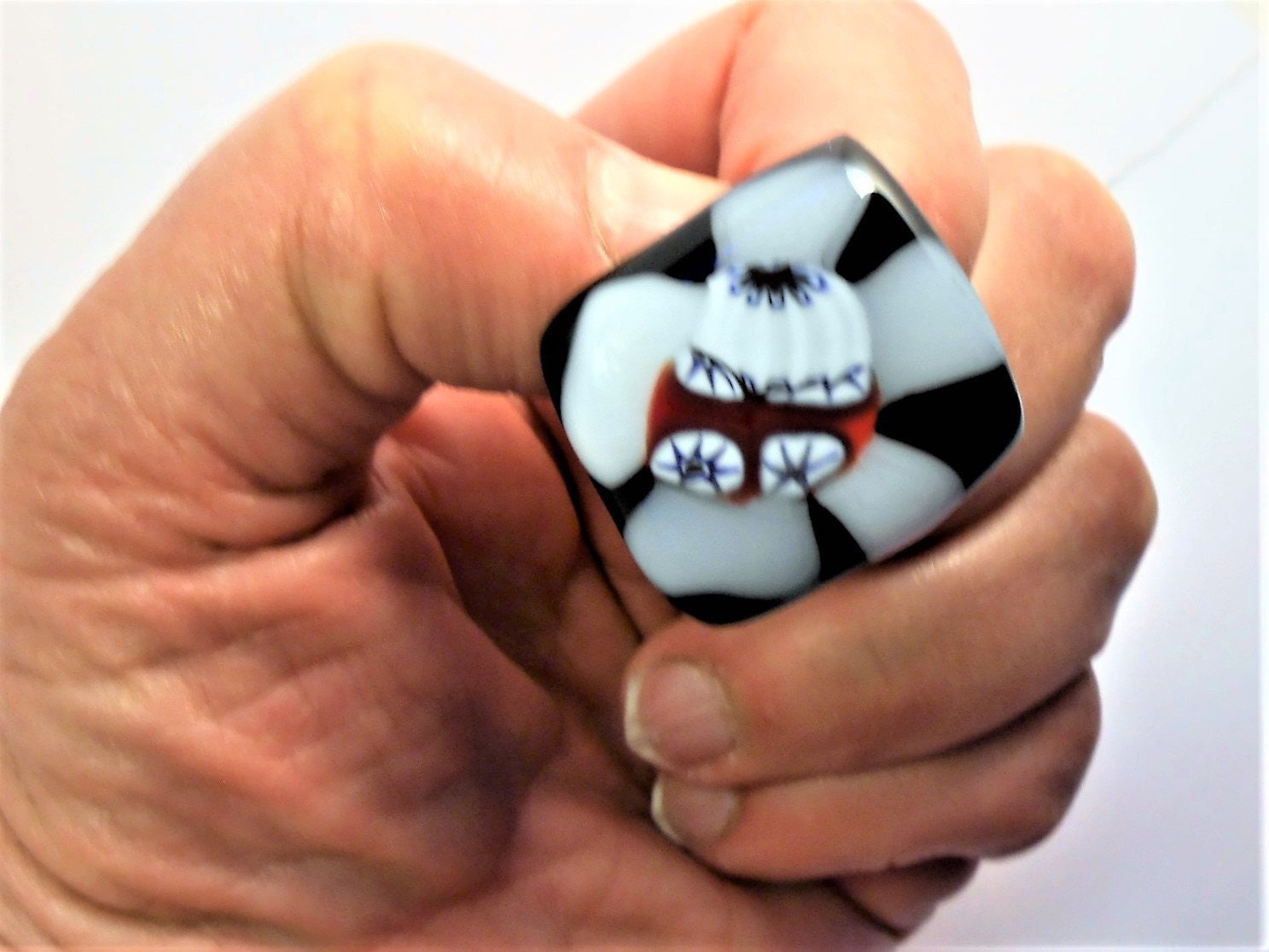 Black White Red Square Ring in Fusing Glass in the Shape of a - Etsy
