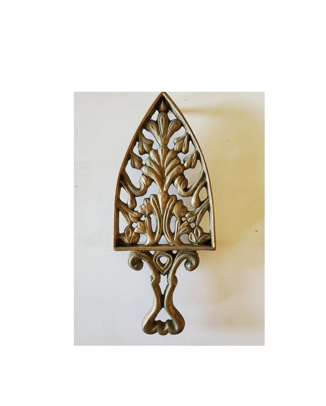 Vintage Sad Iron Trivet, Ornate Brass, Acanthus Leaf Motif, 8 5/16" L X ...