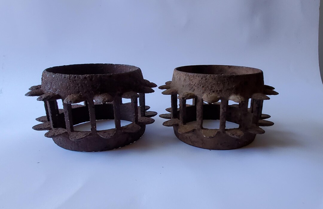 Pr. of Cast Iron Carriage Wheel Hubs, Rustic / Brutalist Decor, 14 ...