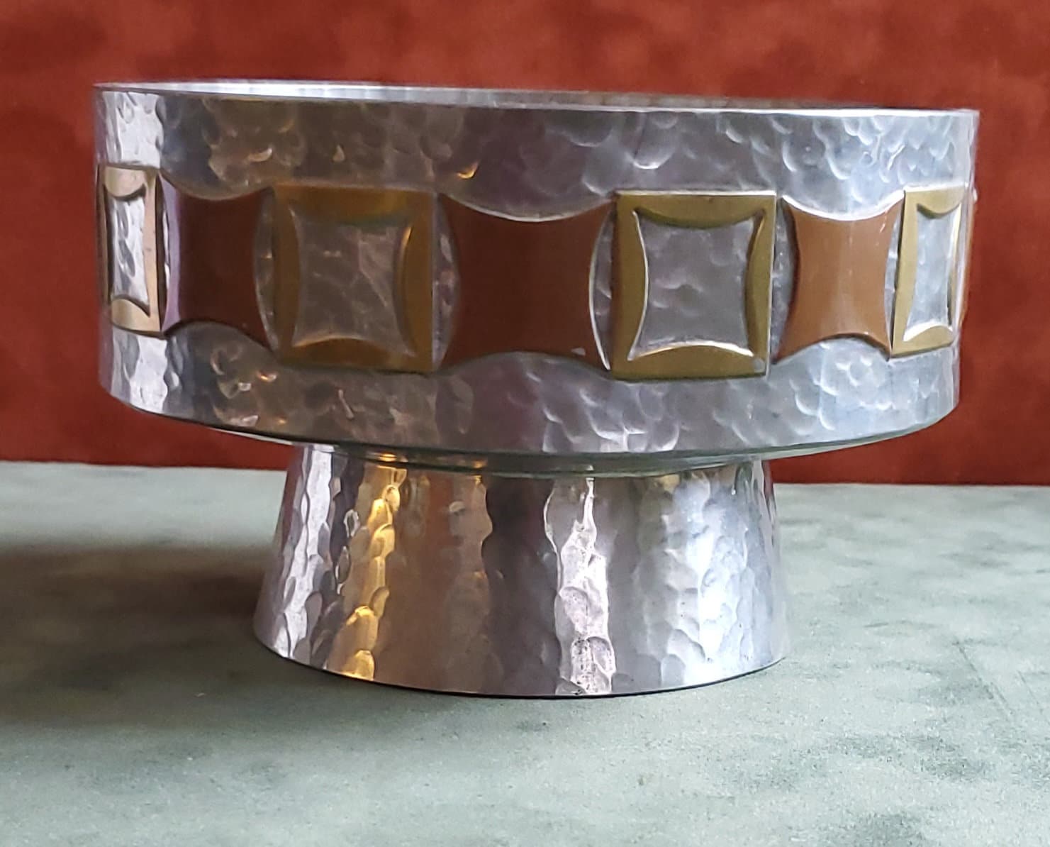 Mid Century Modern Pewter Compote by Pewtersmith Don Miller, Brass, Copper Geometric Design ...