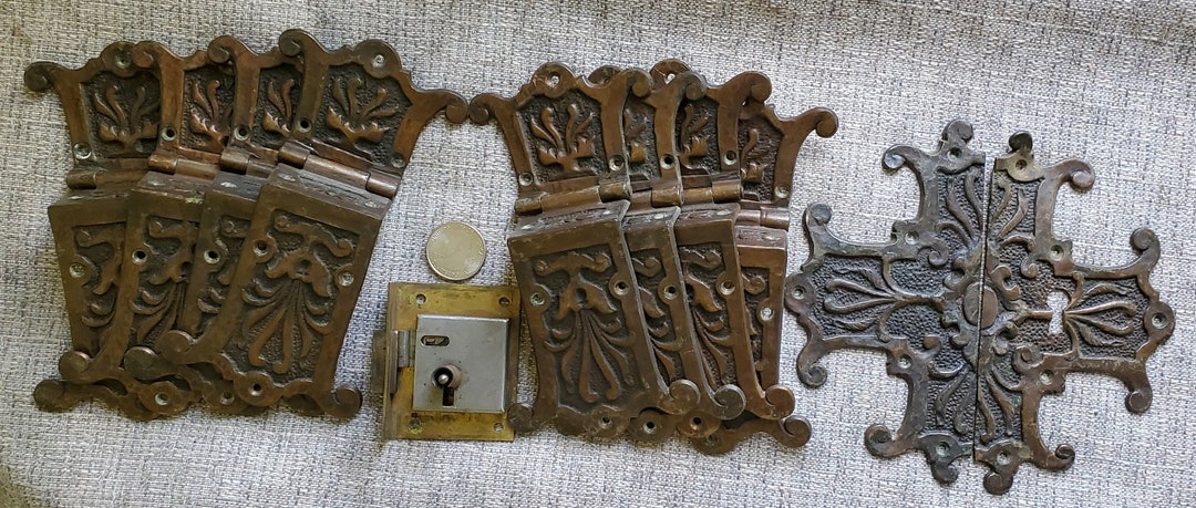 Set of 6" Bronze Tansu or Asian Cabinet Hardware, 4 Pairs Hinges, 2 Pc ...