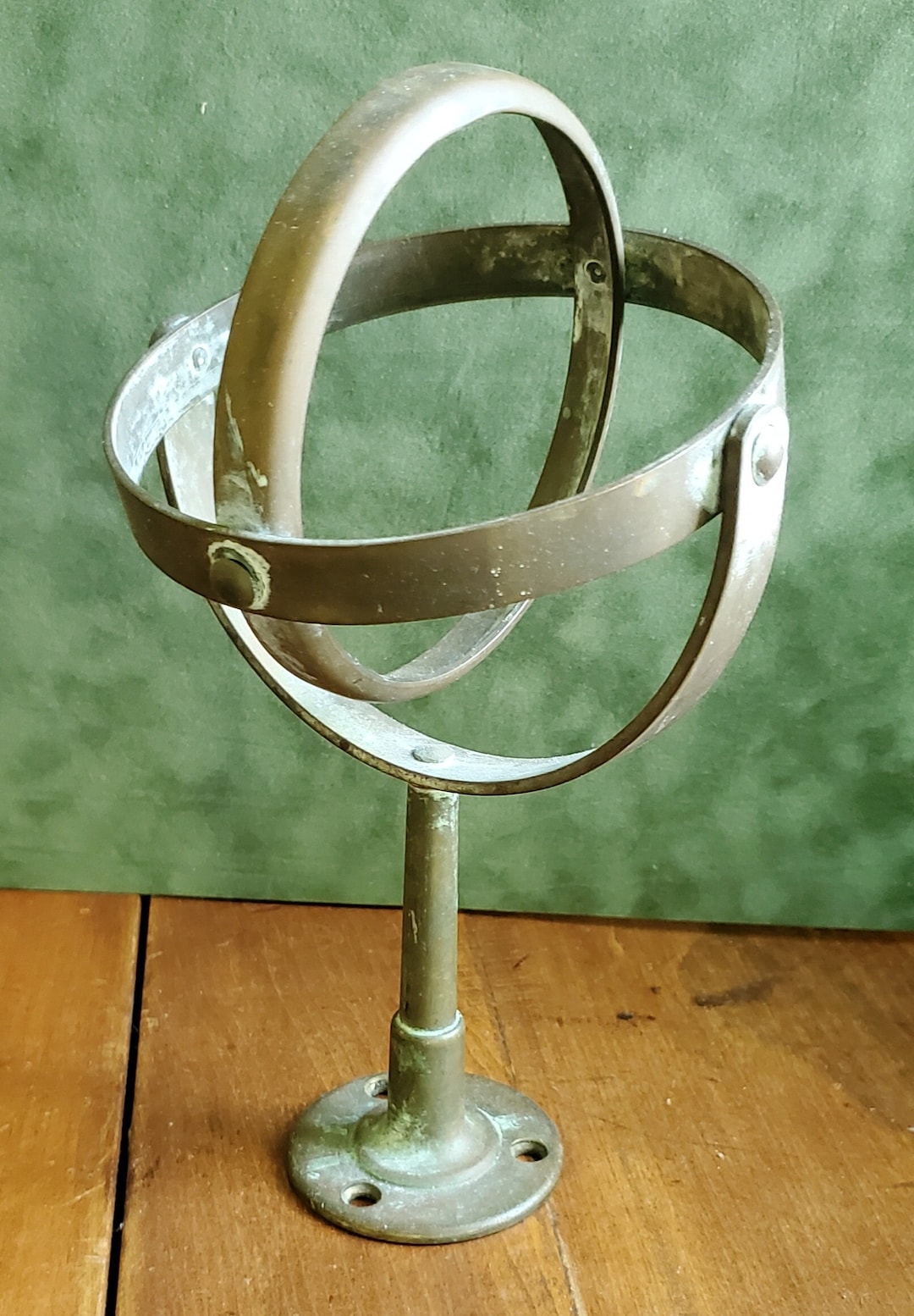 Old Nautical Brass Gimbal Frame on Stand, Nautical Gyro Compass Housing ...