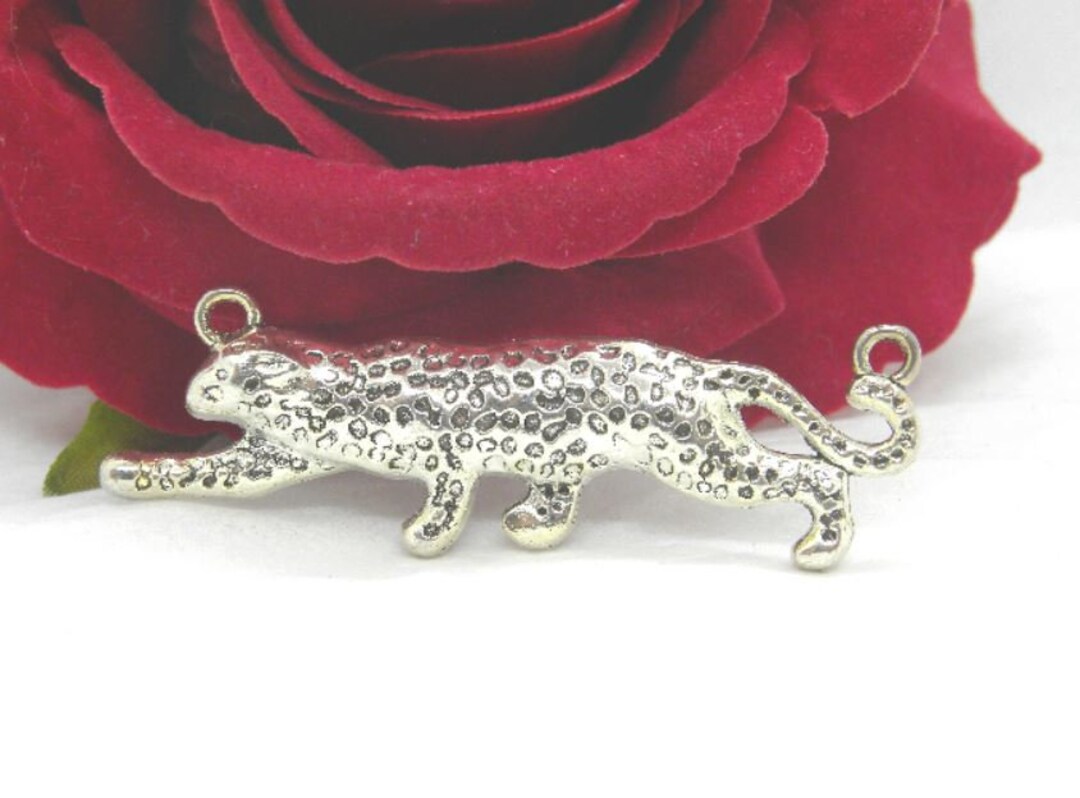 Leopard Panther Connector Silver Feline Connector Cheetah - Etsy