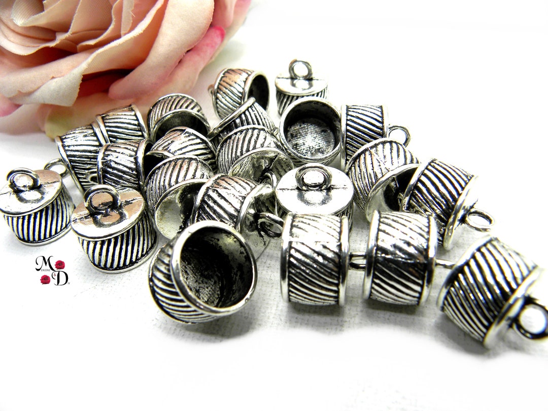 Ribbed Barrel Tip Etnick Bell Bail Stylized Silver Bail - Etsy