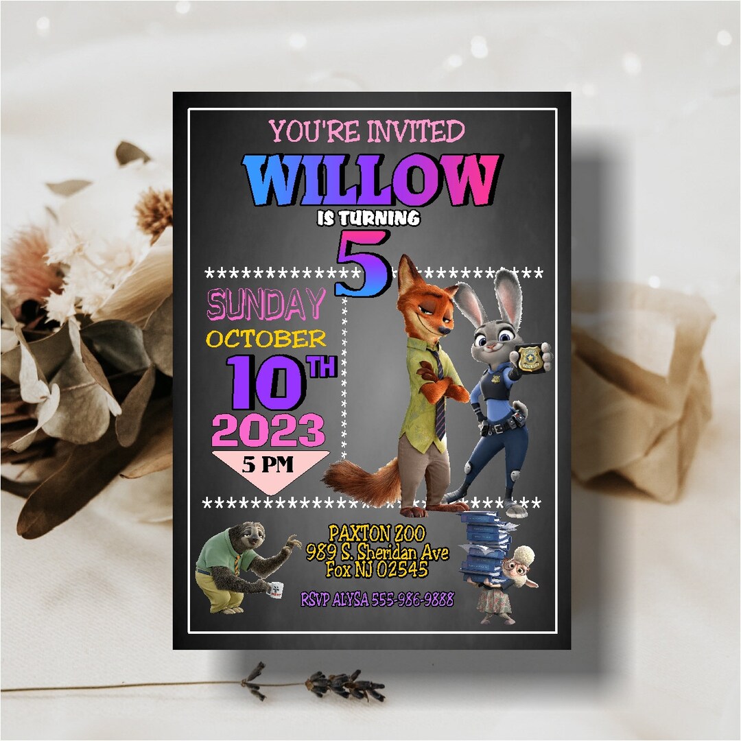 Zootopia Birthday Invitation Printable File Zootopia Party - Etsy Canada