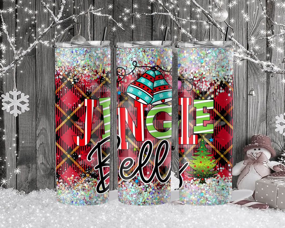 Jingle Bells Tumbler Wrap Design, 20 Oz Skinny Tumbler, Holiday Plaid ...