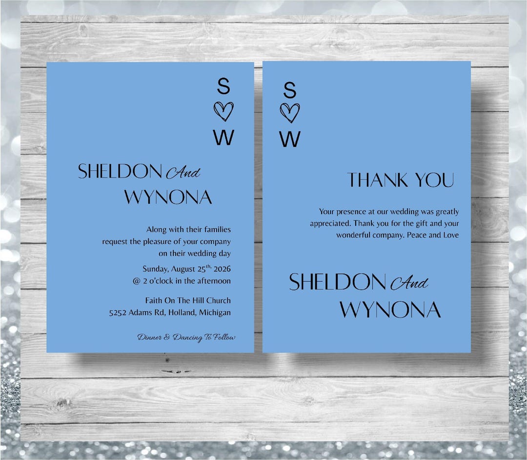 Editable Periwinkle Blue Color Block Wedding Invitation and Thank You ...
