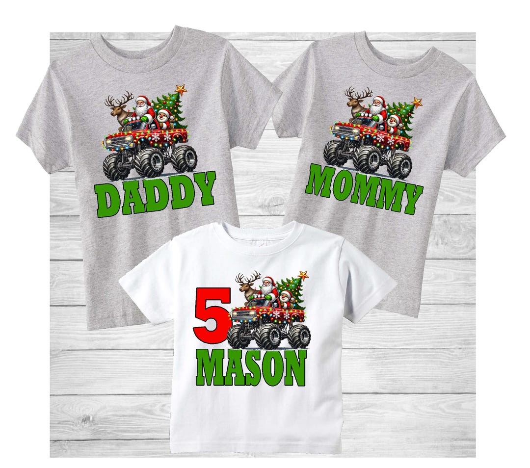 Santa Clause Monster Truck Birthday Shirt, Christmas Mommy Daddy Top ...