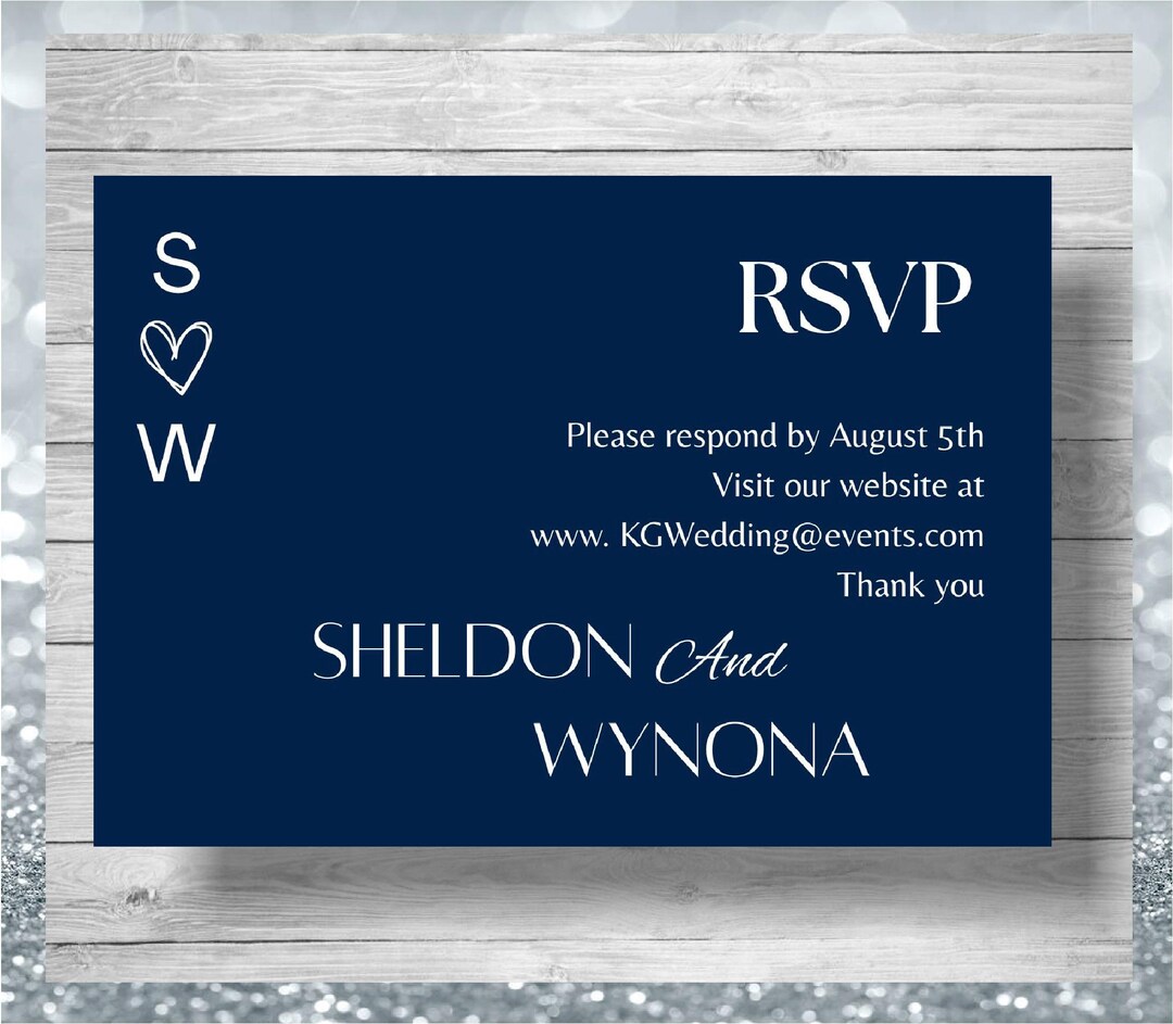 Editable Deep Blue Color Block Wedding RSVP Card, Elegant Minimalist ...